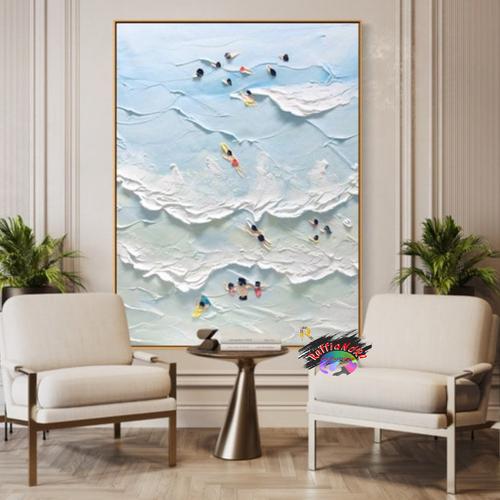 Jual Lukisan Tangan Abstract 3D Minimalist The Beach Joys Ocean Wall ...