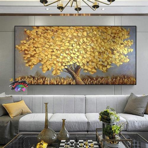 Jual Lukisan Tangan Abstract Golden Tree Texture Oil Painting on Canvas ...