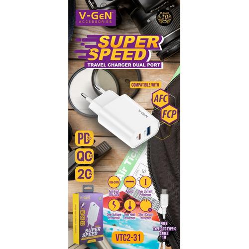 Jual Travel Charger V-GeN VTC2-31 20W Fast Charging QC4.0 PD Dual Port ...