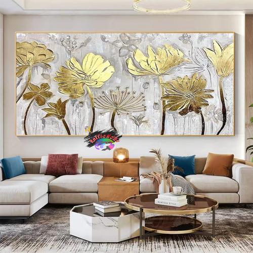 Jual Lukisan Tangan Modern Abstract Lotus Flower Acrylic Painting on ...