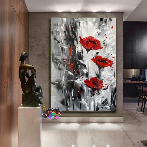Jual Lukisan Tangan Abstract Poppy Flowers Oil Painting on Canvas ...