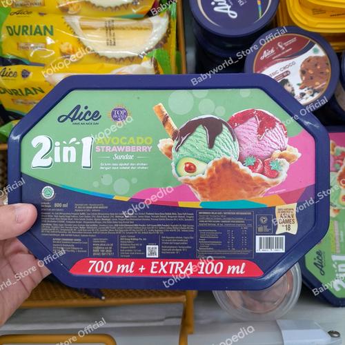 Jual Aice Ice Cream 2 in 1 rasa AVOCADO STRAWBERRY Sundae 700ml + 100ml ...