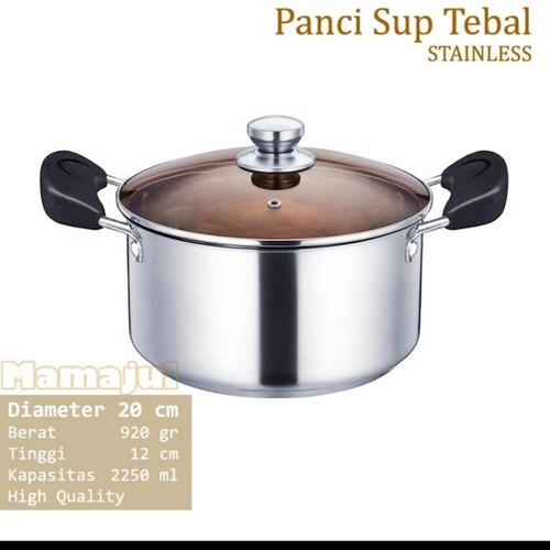 Jual SUBRON Panci Sup 20 cm Stainless TEBAL tutup kaca - Kota Tangerang ...