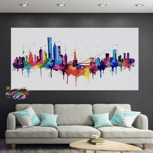Jual Lukisan Tangan Modern Abstract Colorful New York City Skyline ...