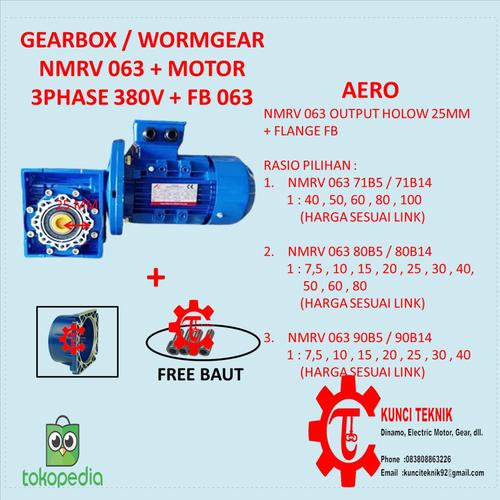 Jual wormgear/ reducer NMRV 063 RASIO 7.5- 40 + 2HP 3phase + Flange FB - 1 : 20 - Kota Tangerang ...