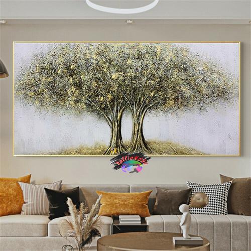 Jual Lukisan Tangan Modern Abstract Texture Golden n Silver Trees ...