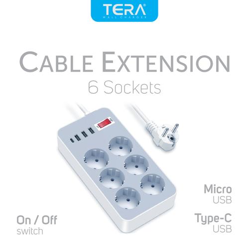 Promo TERA Stop Kontak Cable Extension 6 Sockets 4 Ports USB - Kota ...