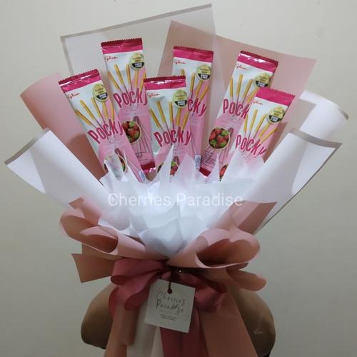 Jual bucket/bouquet/ hand bouquet snack pocky hadiah sempro wisuda ...