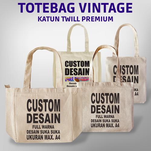 Jual Tote bag Custom Kanvas Tebal Premium Serat Twill Totebag Nudie Bag - M (40x35x7), POLOS ...