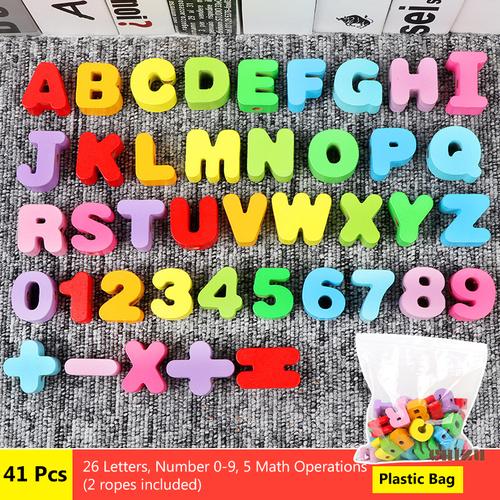 Jual Mainan Meronce Balok Kayu Angka Huruf | Threading Beads Montessori ...