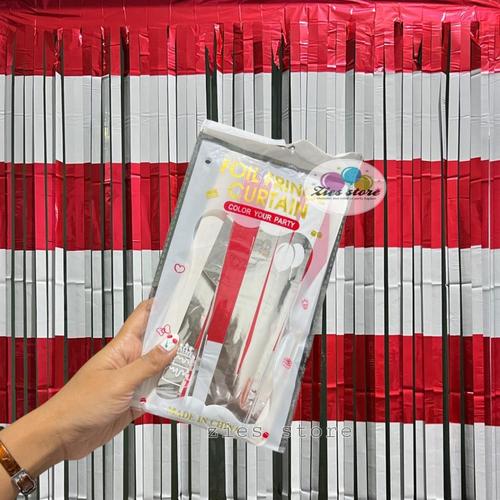 Jual Tirai rumbai foil merah putih / tirai merah putih Metalik ...