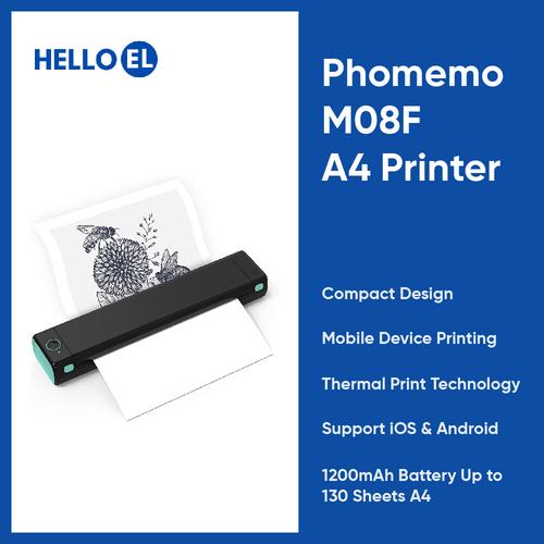 Jual Phomemo M08F A4 Portable Thermal Bluetooth Printer - Full Black ...
