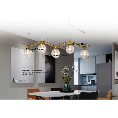 Jual LAMPU GANTUNG GLASS BOLA KACA TEH 5 LAMPU MODEL GELOMBANG ...