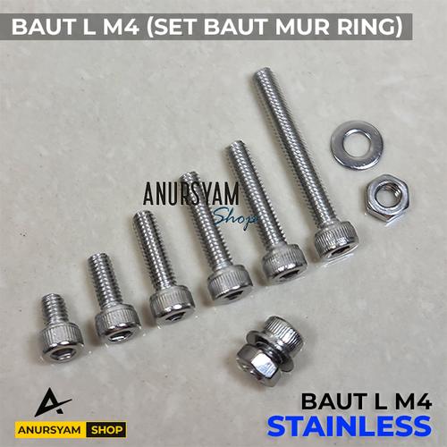 Jual Baut L M4 + Mur + Ring Set Stainless / Baut L Stainless / Baut M4 Set - M4 x 20 - Kota ...