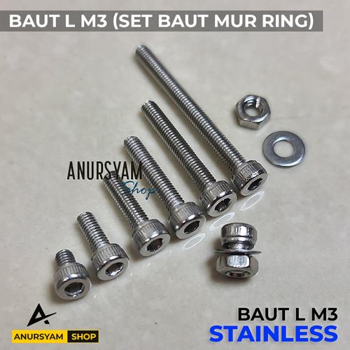 Jual Baut L M3 + Mur + Ring Set Stainless / Baut L Stainless / Baut M3 Set - M3 x 4 - Kota ...