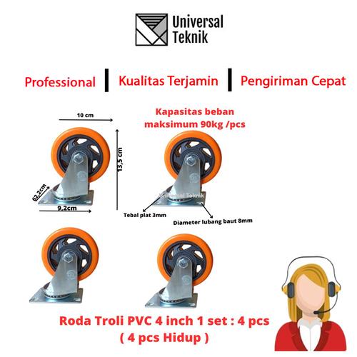 Promo Roda Troli Troly PVC Caster orange 4 inch 1 set : 4pcs ( 4 Hidup ...