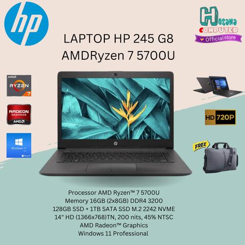Promo LAPTOP HP 245 G8 RYZEN 7 5700U 16GB 128GB SSD + 1TB HDD WIN11 PRO ...