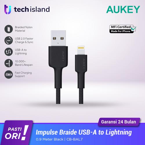 Jual Aukey Kabel Data USB-A to Lightning MFI 2.4A Nylon Braided CB-BAL7 ...