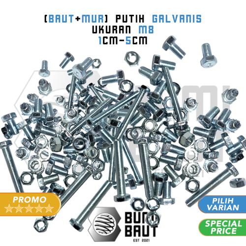 Jual Baut Mur M8 Putih Galvanis Hexagon (Kunci 13) - M8X15 - Kab. Bogor - Bumi Baut | Tokopedia