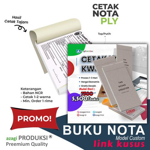 Jual Nota Custom Bon / Cetak Nota / Cetak Kwitansi / 1 Ply / 2 Ply / 3 Ply - 1 Folio/A4, 1 Ply ...
