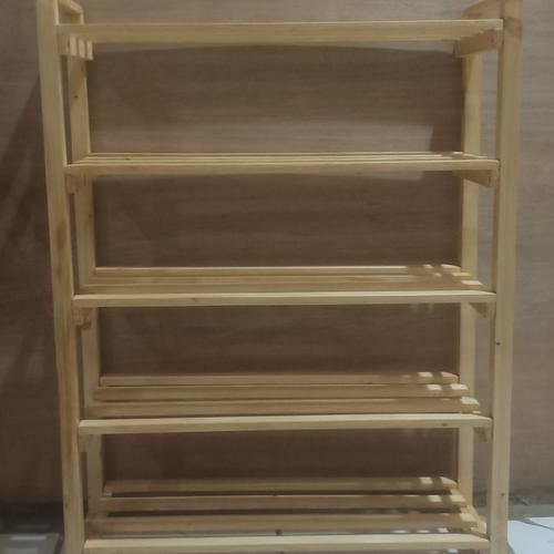 Jual rak kayu sendal dan sepatu minimalis 5 susun - natural kayu - Kota ...