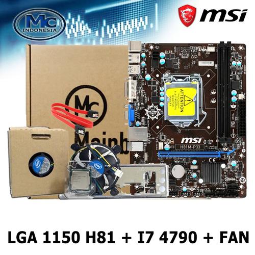 Promo Mainboard Mobo h81 ddr3 LGA 1150 + Processor i7 4790 + fan intel ...