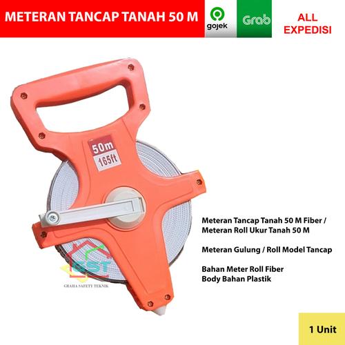 Jual meteran tancap tanah 50 meter fiber/meteran roll ukur tanah 50 ...