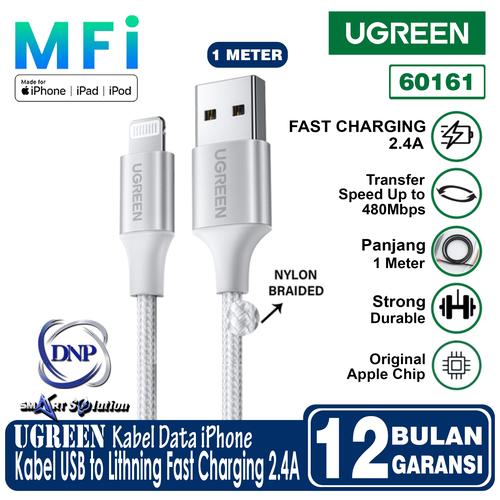 Promo UGREEN MFI Kabel Data iPhone Fast Charging 2.4A USB A to Lightning - SILVER 1M - Kota ...