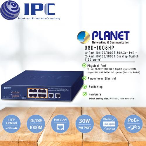 Jual Unmanaged ethernet switch gigabit poe planet GSD-1008HP - Jakarta ...