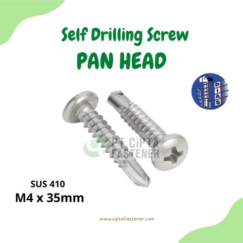 Jual Sekrup Roofing SDS Pan Head Skrup Screw Drilling M4 x 35mm SUS 410 ...