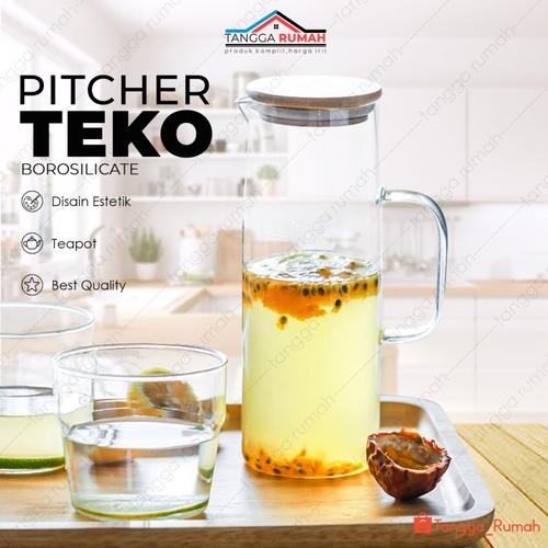 Jual Teko Pitcher Minuman Teh Kopi Air Panas Dingin Kaca Bening 1 Liter ...