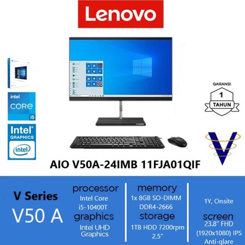 Jual Lenovo V50a-24IMB AIO i5 10400T 8GB 1 TB HDD 23,8 FHD W10 PRO ...