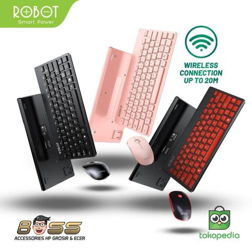 Promo KEYBOARD + MOUSE WIRELESS ROBOT KM-3000 - Merah Muda - Kota ...