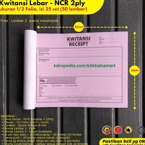 Jual KWITANSI KUITANSI RECEIPT LEBAR 1/2 FOLIO 2 RANGKAP 2 PLY PUTIH ...