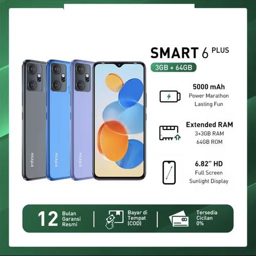 Jual Infinix Smart 6 Plus 3/64GB Garansi Resmi 1 Tahun - Biru Promo ...