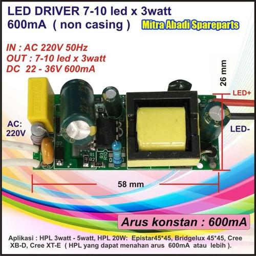 Jual LED Driver (7-10)*3W/3 Watt 20W/20 Watt 600 mA Tanpa Casing - Kota ...