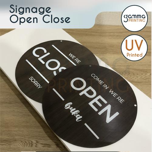 Jual Signage Akrilik Open Close Motif Kayu UV Print Sign Board Acrylic ...