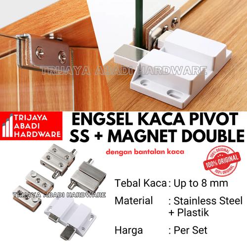 Jual Set Engsel Pivot Kaca Stainless + Magnet Double Latch Push Open ...