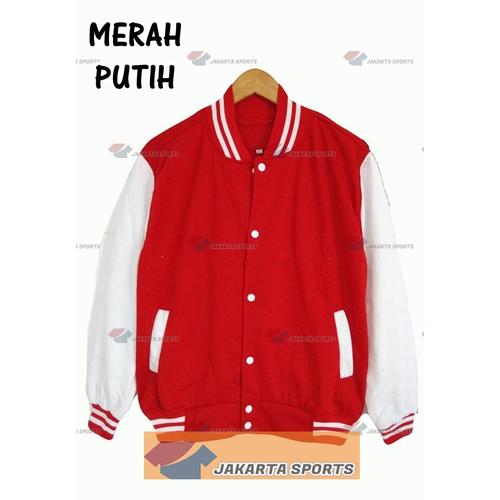 Jual JAKET POLOS BASEBALL MERAH LIST PUTIH! SWEATER BASE BALL MURAH ...