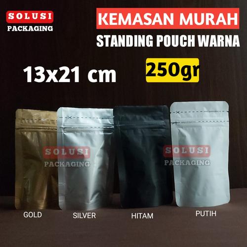 Jual STANDING POUCH WARNA 250gr 13x21cm KEMASAN MURAH | PLASTIK KLIP ...