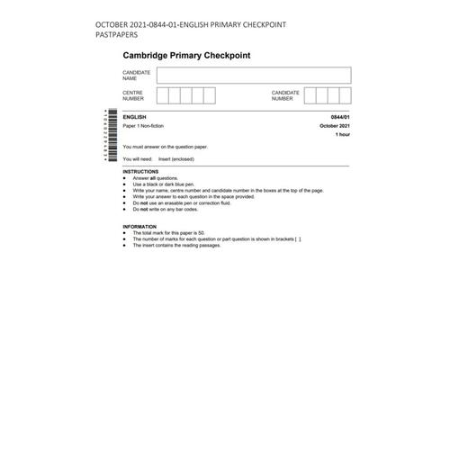 Jual Primary Checkpoint English 0844 2016-2022 past papers and mark ...