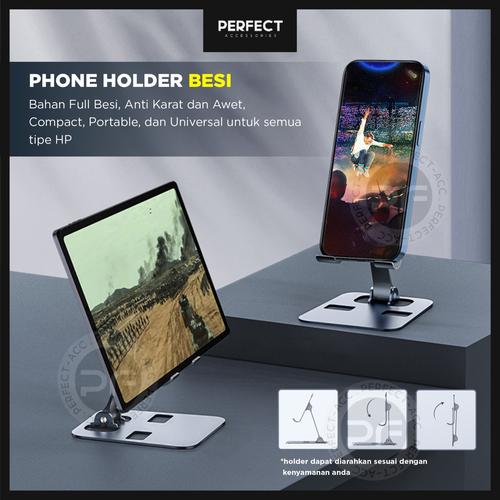 Promo Phone holder stand hp Tablet di meja bahan besi aluminium kuat ...