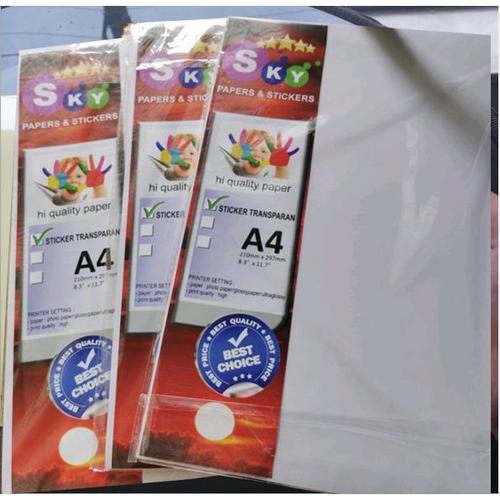 Jual A4 Kertas Stiker SKY Transparan Sticker Glosy Semua Printer dan ...