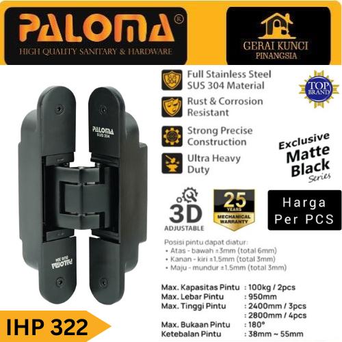 Jual Engsel Tanam Pintu Concealed Invisible Hinge Hitam PALOMA IHP 322 ...