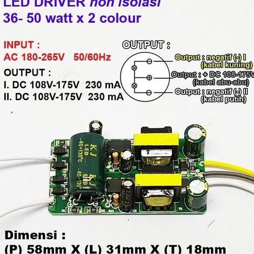 Jual LED Driver 36 - 50 Watt x 2 Colour 230 mA AC - DC Tanpa Casing ...