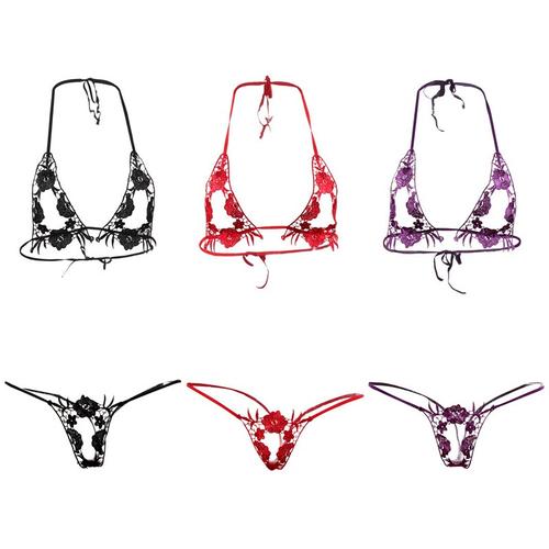 Jual B137 Bikini Bra Set Bralette String Halter Open Cup Crotchless ...