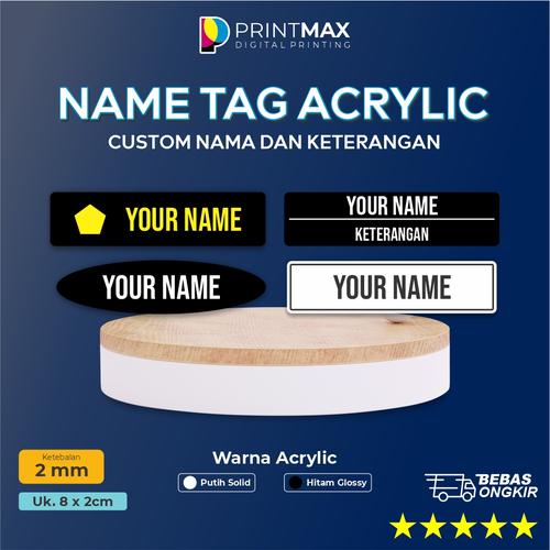Jual Custom Name Tag Akrilik / Custom Name Tag Hitam Putih / Name Tag ...