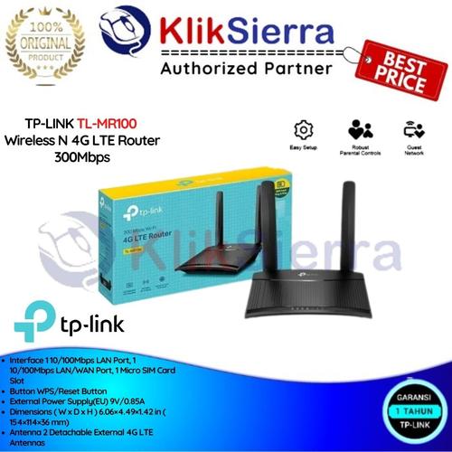 Jual TP-LINK TL-MR100 Wireless N 4G LTE Router TPLINK 300Mbps - Jakarta ...