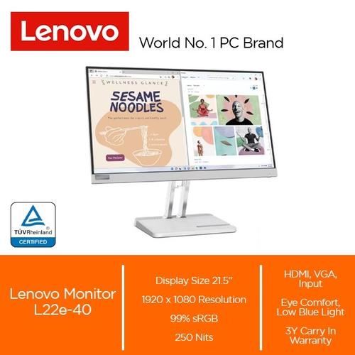 Jual Lenovo L22E-40 LED Monitor 22" inch VA HDMI 1920x1080 FHD 75Hz 4ms ...