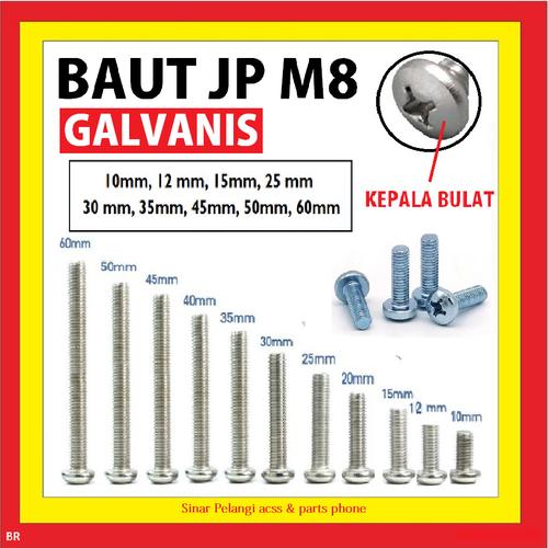 Jual BAUT JP M8 GALVANIS STAINLESS BULAT 10 15 20 25 30 35 40 45 50 60 - GALVANIS, M8 X 10mm ...